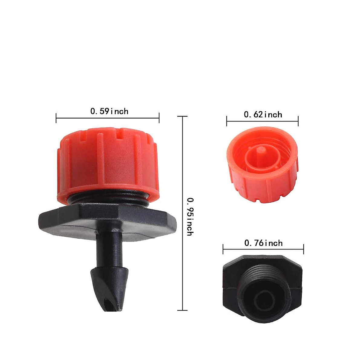 Drip Irrigation Kit Adjustable Drip Irrigation Dripper, Drip Irrigation Tee Rod Connector, Lawn and Herb Garden Irrigation Hose Fitting Sprinkler Irrigation System / 50 Pairs(Black+ Red)