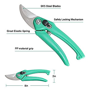 Madotree 8 inch Garden Pruning Shears,SK5 Blade Pruning Scissors,For Cutting Flowers, Trimming Plants, Bonsai and Fruits Picking