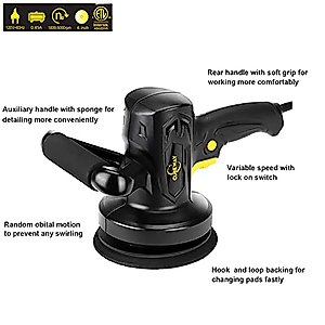 Buffer Polisher, 6-inch Electric Variable Speed Car Buffer Machine, Random Orbital Polisher Waxer Kit with 3 Pads for Car Detailing Polishing and Waxing, CUBEWAY