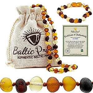 Raw Baltic Amber Necklace and Bracelet Gift Set (Unisex Multi Raw 12.5 Inches/5.5 Inches) - Certified Premium Quality Raw Baltic Sea Amber