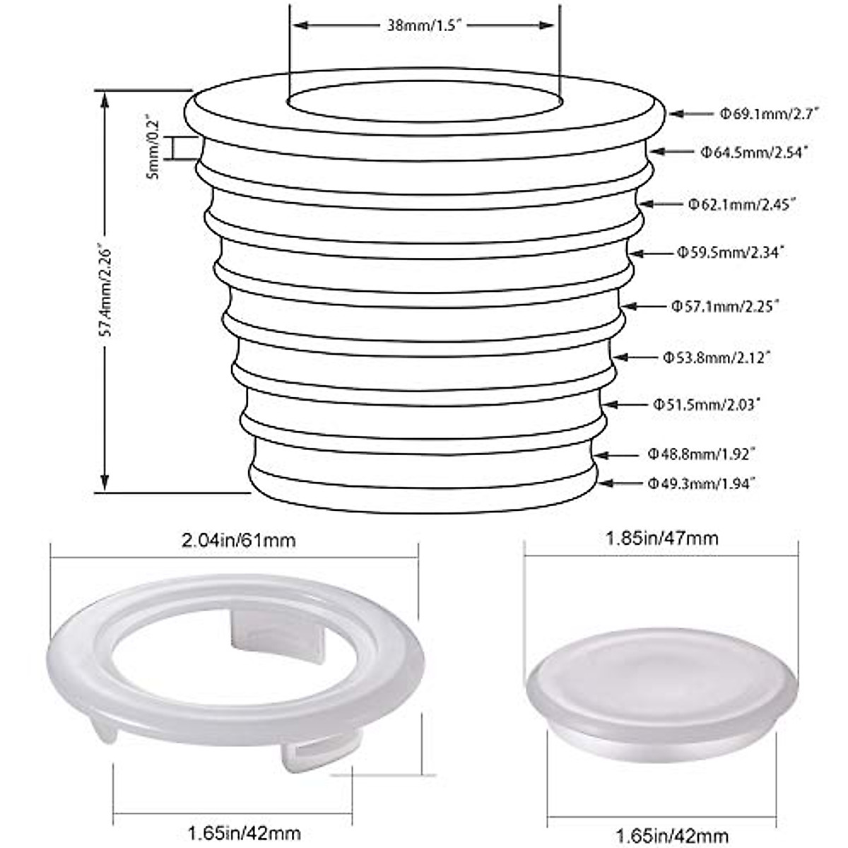 2 PCS Umbrella Cone Wedge and Table Umbrella Hole Ring and Cap Set for Outdoor Patio Umbrella, Umbrella Pole Diameter 1.5 Inch or Smaller (Brown Transparent)