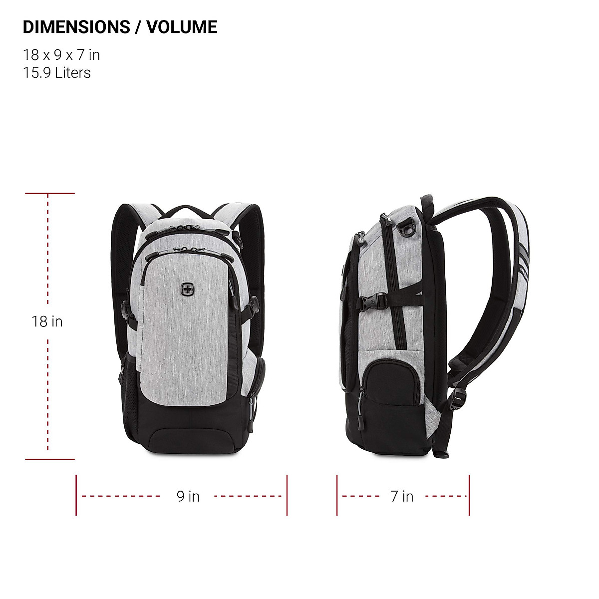 SwissGear 3598 Backpack Narrow Daypack, Light Grey/Heather, 18-Inch