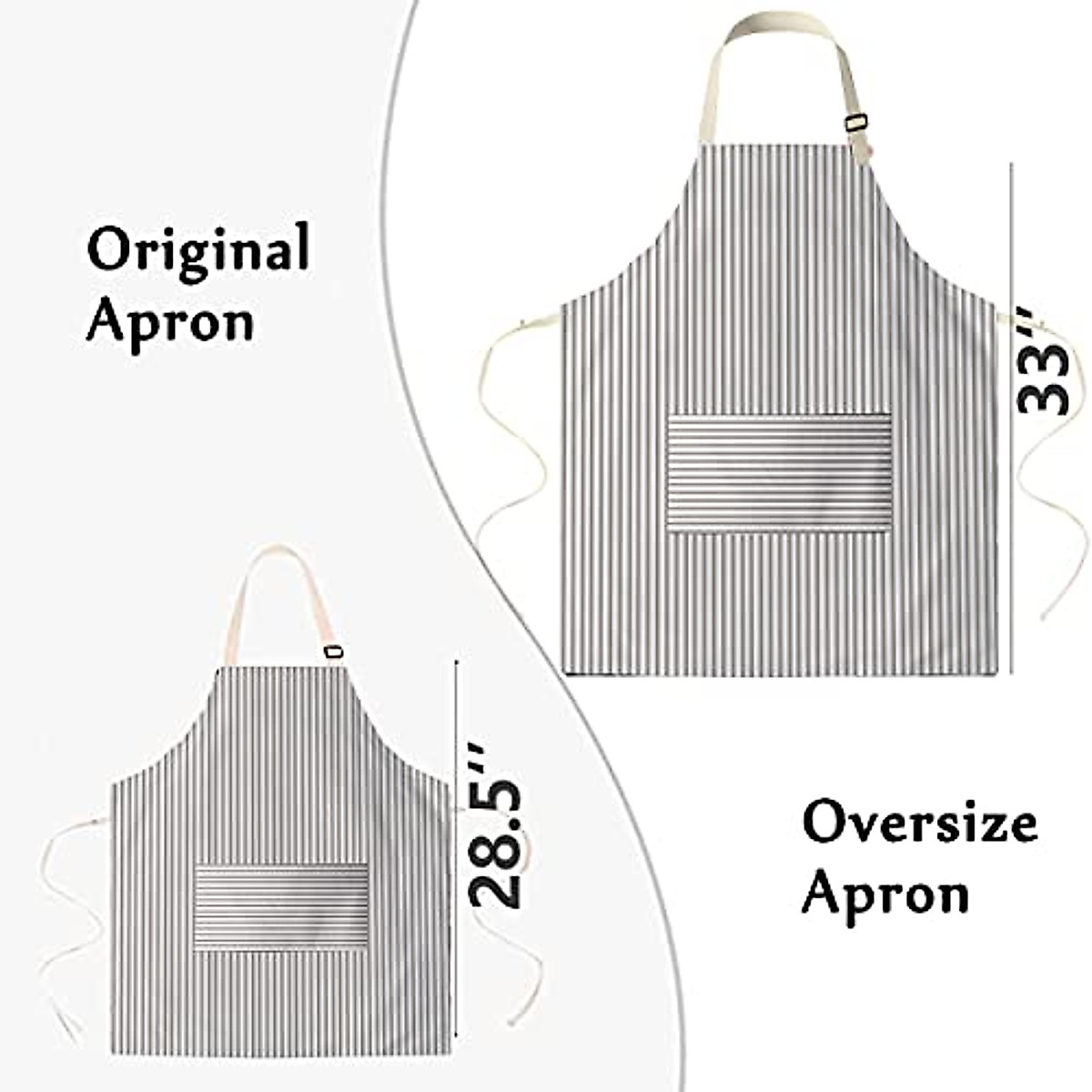 hatisan Cotton Linen Adjustable Bib Aprons with 2 Pockets Cooking Kitchen Aprons for Men Women (Stripe)