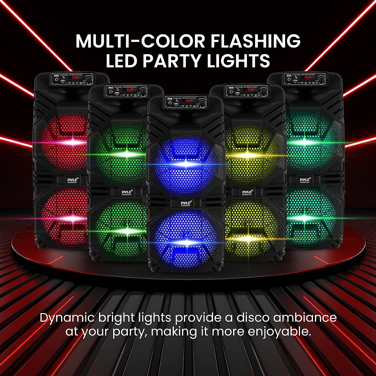 Pyle Bluetooth PA Speaker System - 600W Rechargeable Outdoor Bluetooth Speaker Portable PA System w/ Dual 8” Subwoofer 1” Tweeter, Microphone In, Party Lights, USB, Radio, Remote - Pyle PPHP2836B