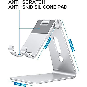 OMOTON Adjustable Cell Phone Stand, C2 Aluminum Desktop Phone Dock Holder Compatible with iPhone 11 Pro, SE, XR, 8 Plus 7 6, Samsung Galaxy, Google Pixel and More, Silver