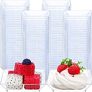 Gandeer 200 Pieces Mini Square Dessert Plates 2.5 x 2.5 Inch Disposable Appetizer Plates Small Clear Plastic Plates for Dessert Salad Appetizer Sauces Tastings Cake Wedding Party Serving