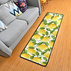 Lemon Bath Rug Runner Yellow Lime Tree Non Slip Area Mat Rugs for Bathroom Kitchen Entryway Shaggy Rug Soft Bedroom Carpet 72"x 24"