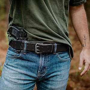 XZQTIVE Men's Double Prong Belt 2 Holes Leather Jeans Belt for Men 1.5 inches Wide