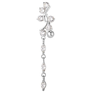 U7 Belly Rings Platinum Plated Cubic Zirconia Leaf Dangle Navel Rings for Women Beach Wear