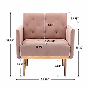 SZLIZCCC Square Velvet Accent Chair, Golden Metal Leg Single Sofa, Living Room, Bedroom, Coffee, Reception (Pink)