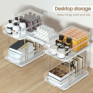 2 Tier Under Sink Organizers with Dividers and Lids, Snack Organizer for Pantry, Kitchen, Vanity, Medicine Drawer Storage (Adjustable)