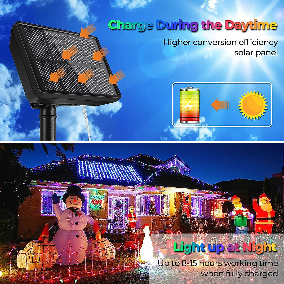 Solar String Lights Outdoor Extra-Long 288Ft 800 LED Super Bright Fairy Lights Waterproof 4-Pack Each 72FT 200 LED Solar Powered Halloween Christmas Lights with 8 Modes for Garden Wedding (Multicolor)