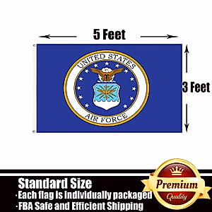 Air Force Crest Emblem Flag 3x5 Outdoor Double Sided 3 Ply- US Coat of Arms Military USAF Flags-Vivid Color Clear Pattern Reinforcement Sewing Durable Polyester with 2 Brass Grommets