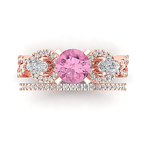 Clara Pucci 1.94 carat Round Shape 3 stone Pink Simulated Diamond Engagement Wedding Anniversary Bridal ring band set 14k Rose Gold 6.75