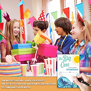 Chuxvon 1st Birthday Party Invitations, Surf Birthday Invitations, Double-Sided Retro Surfboard Themed Fill In Invites, Beach Birthday Party Supplies Decorations, 20 Cards With 20 Envelopes(B03)