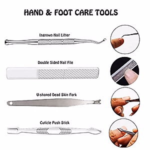 Nail Kit Ingrown Toenail Clipper Pedicure Knife Nail Lifter Thick Nail Cutter Callus Scraper Cuticle Remover File Foot Care Tools