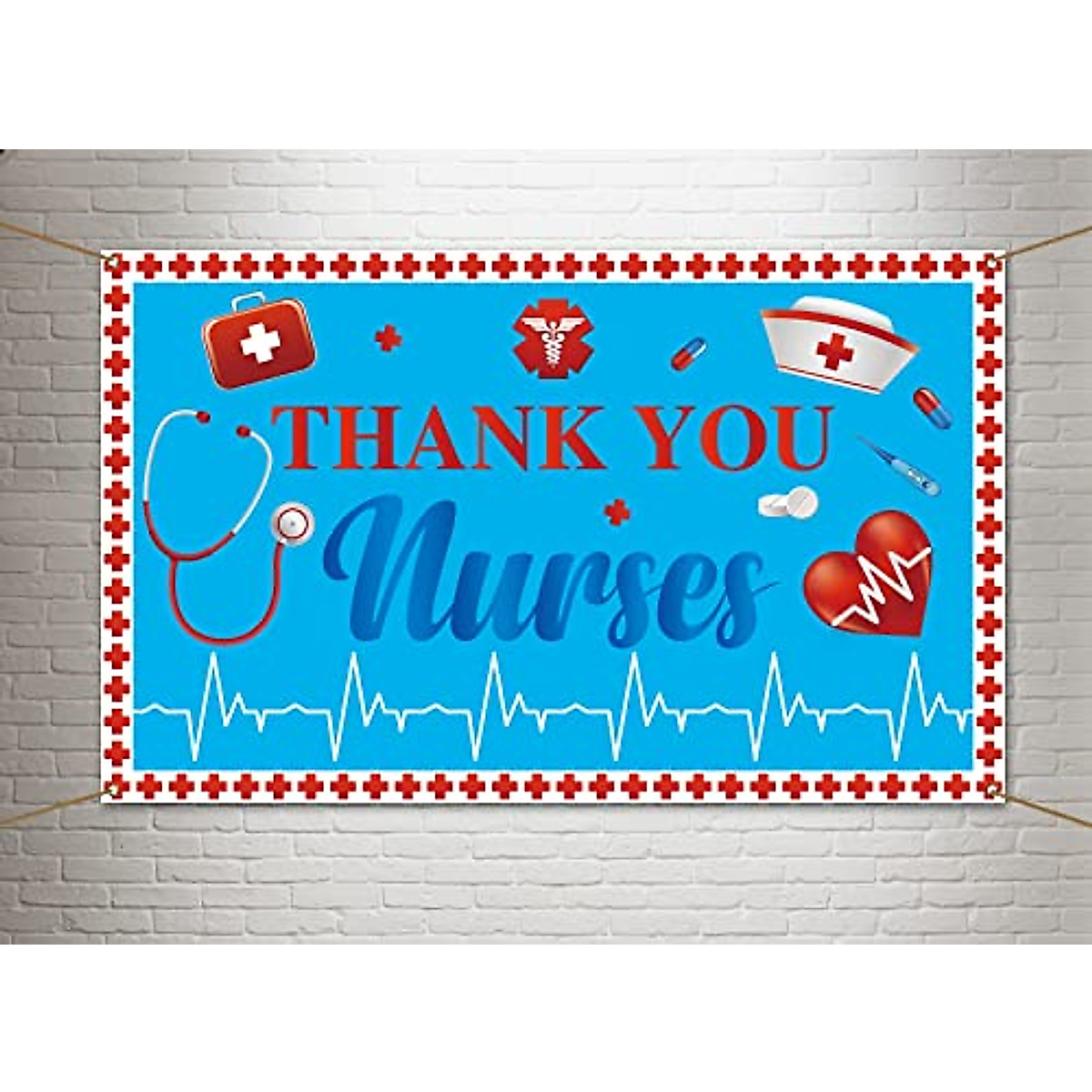 Thank You Nurses Backdrop Banner Nurse Week RN Cap Cross Heartbeat May Holiday Party Photography Background Wall Decoration
