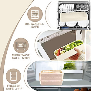 Stackable Bento Box with Lunch Bag, 3 Compartment Japanese Lunch Containers, Wheat Straw, All-in-1 Bento Lunch Box Kit for Adult Meal Prep Lunch Snack by Iteryn