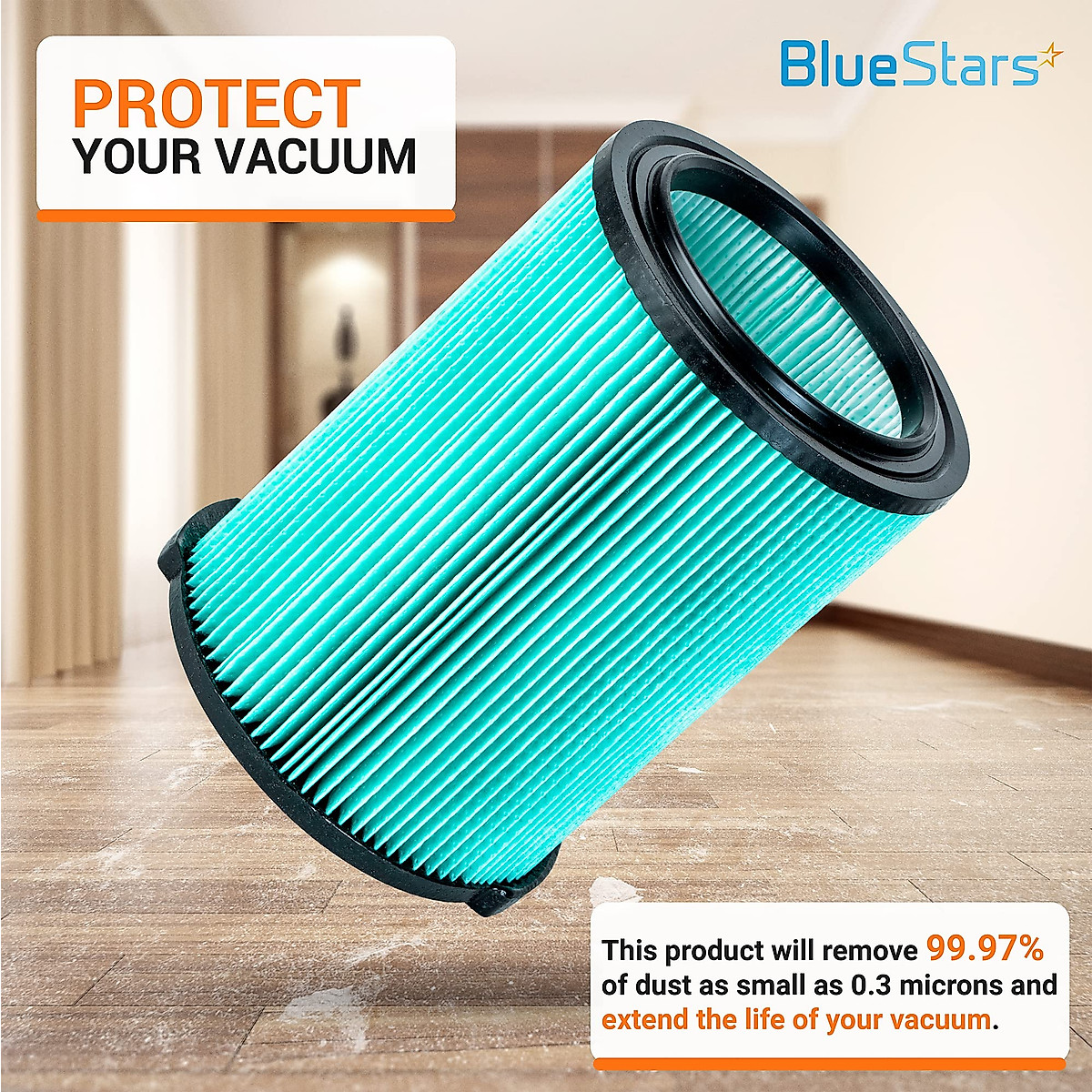 BlueStars 97457 VF6000 5-Layer Pleated HEPA Replacement Filter for Ridgid 5-20 Gallon Wet Dry Vac Vacuums WD5500 WD0671 WD6425 WD7000 WD1280 WD1851 WD1680 WD1956 RV2400A 1400RV RV2600B