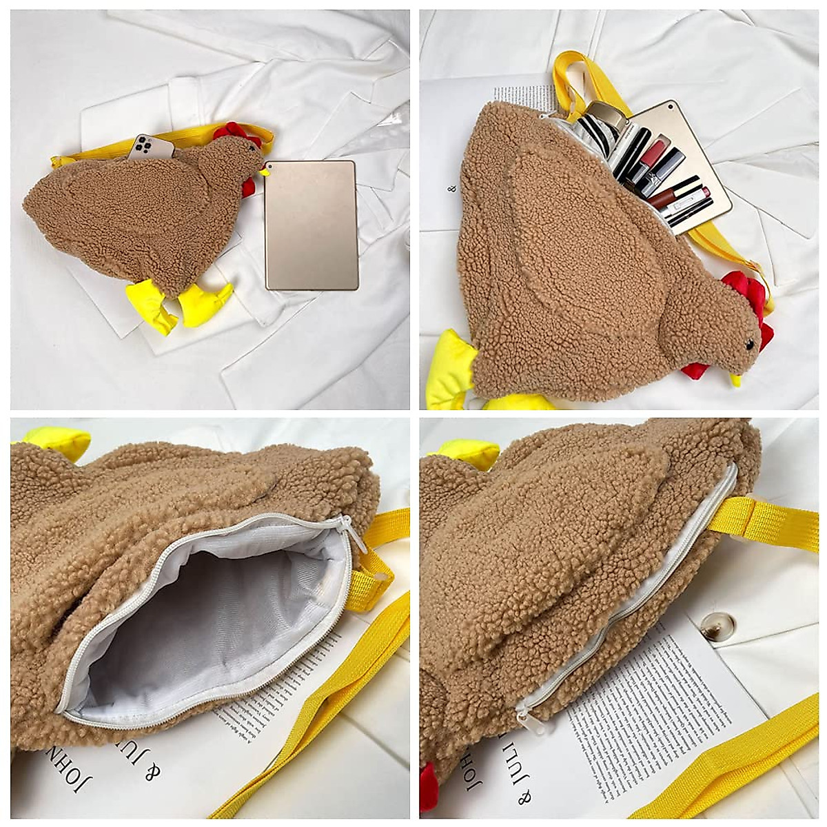JQWYGB Chicken Purse - Novelty Purses for Women Hen Purse Chicken Cross Body Bag, Funny Chicken Animal Shoulder Handbag (Khaki)