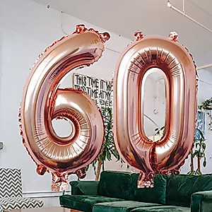 Rose Gold Number 60 Balloons 32" Foil Number Balloon 60th Birthday Balloons Digit 60 Helium Big Balloons for Birthday Party Decorations Wedding Bachelorette Bridal Shower, Rose Gold Number 60(2Pcs)