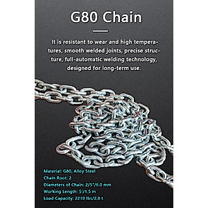 Chain Sling 1/4Inch X 5 Ft 4410lb Double Leg with Sling Hooks and Adjusters Grade 80Alloy Steel Engine Chain Hoist Lifts【2Leg 2Ton】