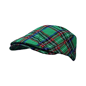 WITHMOONS Newsboy Flat Cap Tartan Check Plaid Outdoors Beret Hat YZ30078 (Green)