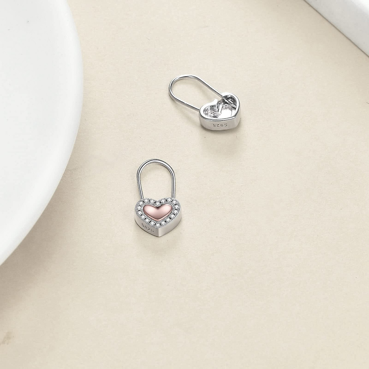 YFN Heart Safety Pin Earrings Sterling Silver Hoop Earrings for Women Drop Dangle Cartilage Earring Gifts (Pink)