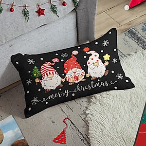 Christmas Throw Pillow Cover Black Christmas Gnome Linen Lumbar Pillow Cover Decorations for Home 12x20 Inches Cushion Pillowcase Sofa and Bed Decor