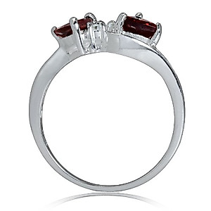 Silvershake Natural Garnet and White Topaz 925 Sterling Silver 3 Lines Ring Size 6.5