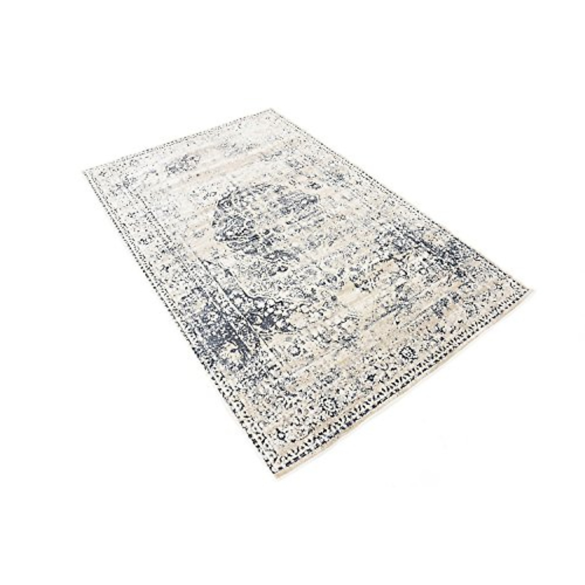 Unique Loom Chateau Collection High-Low Pile, Vintage, Traditional, Distressed, Medallion Area Rug (4' 0 x 6' 0 Rectangular, Beige/Navy Blue)