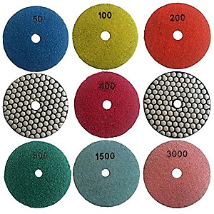 Easy Light 4" Dry Diamond Polishing Pads for Granite Marble Polisher (7 Pcs Set, Grit 50-3000)