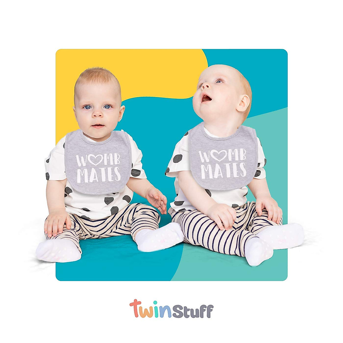 Twinstuff Womb Mates Twins Baby Bibs - 100% Soft Cotton, Unisex Twin Bib Set For Boys and Girls