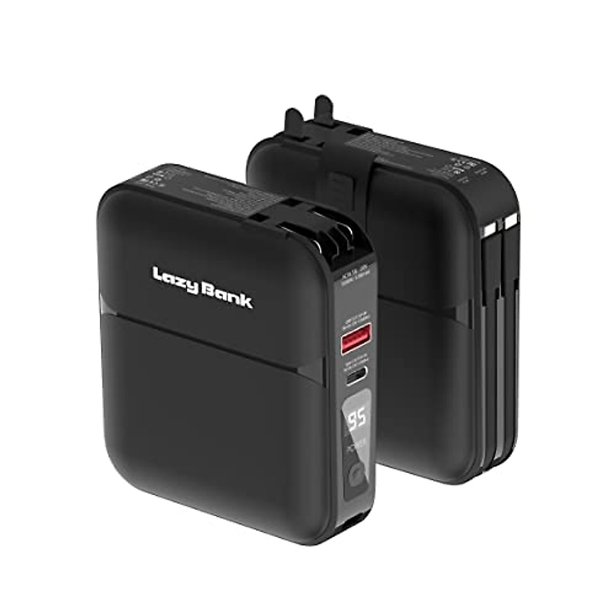 Lazy Pro New 2022 Fast Charger and Plug in Portable Charger 15000mAh | Smart Led Display Fast Charging Built-in Cables Power Bank | 4 Output & 2 Input External Battery Pack Compatible
