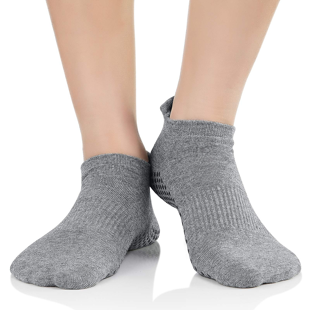 Pilates Socks for Women Non Slip Yoga Ankle Socks with Grips Womens Hospital Slipper Socks Running Compression Socks Black-3 Pairs One Size