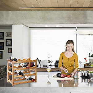 TOPZEA Countertop Wine Rack Free Standing, 16-Bottle Wood Wine Storage Rack 4-Tier Rustic Wine Display Shelf Floor Stackable Wine Bottle Holder Stand for Kitchen, Bar, Pantry, Cabinet, Basement