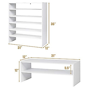 Giantex 3-in-1 Shoe Rack, 5-Tier Shoe Organizer, Wood Storage Shelf for Shoes, Multi-Shape Shoes Shelves, Ideal for Entryway Hallway Living Room (White)