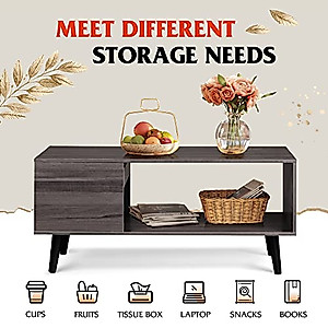 WLIVE Coffee Table for Living Room,Small Coffee Table with Storage,Mid-Century Modern Wood Table with 1 Drawer,Home,Grey.