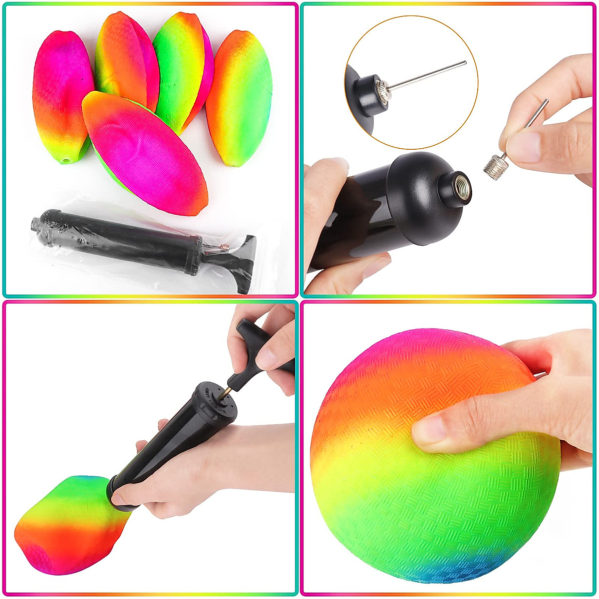 Eaezerav 5 Pack Rainbow Playground Balls Set 6 Inch Inflatable Rainbow Sports Balls with Hand Pump, Rubber Play Ball Dodgeball KickBalls for Kids Toddlers Indoor & Outdoor Games