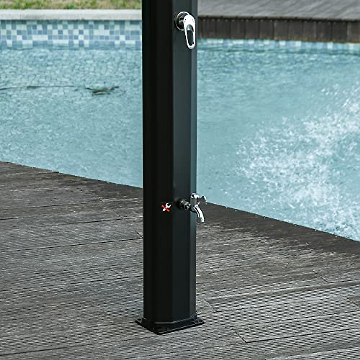 Outsunny 7ft Outdoor Solar Heated Shower with 360 Rotating Shower Head, Foot Shower Faucet, Temperature and Pressure Adjustable, Holds 9.2 Gallons for Backyard Pool