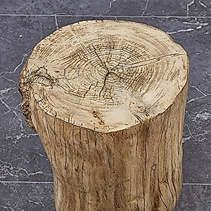 Ball & Cast Faux Wood Tree Stump Stool MgO Accent Side End Table Concrete Garden Stool, 16.94''H, Natural