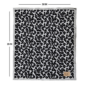Funky Junque Large Soft Warm Lightweight Baby Throw Blanket with Matching Beanie Bundle for Toddler Bed, Strollers, Naps, Daycare Preschool - Leopard Print - 1 Fur POM - Ivory