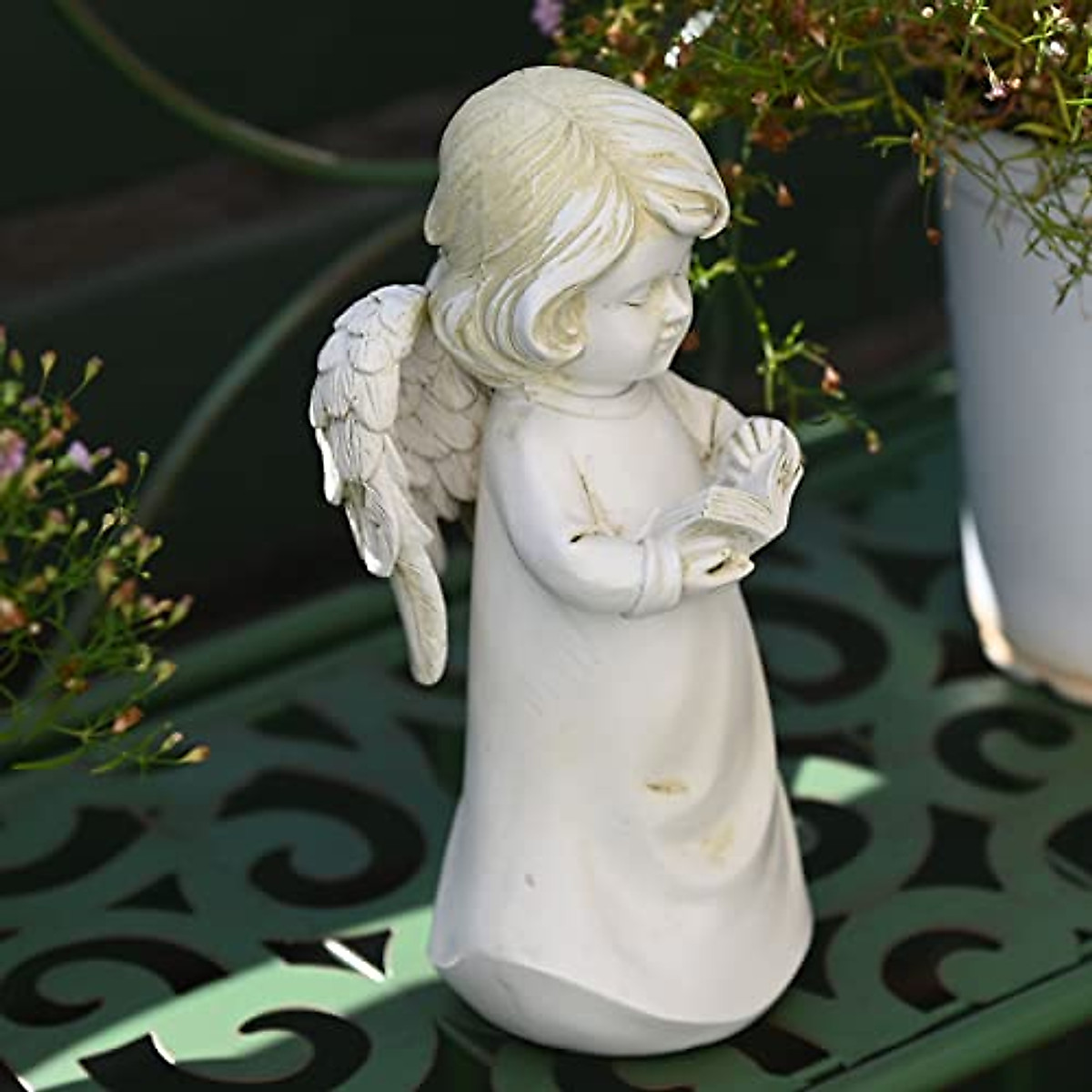 Gardenfans Angel Figurine Gifts Outdoor Decor Garden Reading The Bible and Collectible Figurines for Patio,Lawn,Yard Art Decoration, Housewarming Garden Gift (white2)