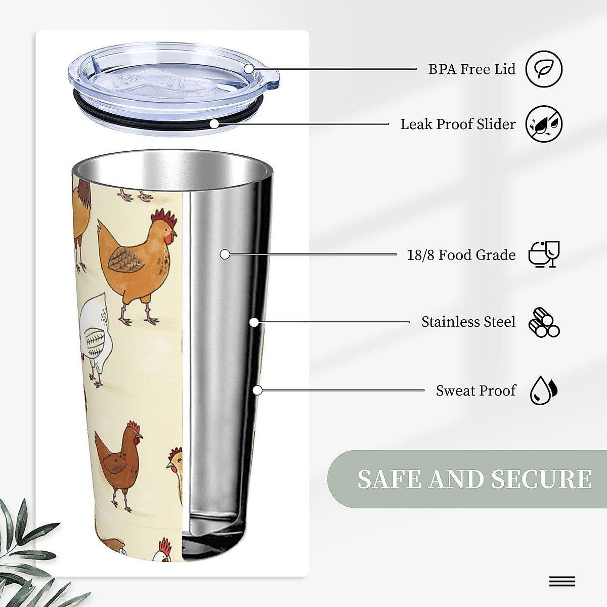 A Brood Of Chickens 20oz Tumbler Stainless Steel Vacuum Insulated Double Wall Travel Tumbler, Durable Insulated Coffee Mug, Thermal Cup With Lid and Straw for Hot & Cold Drinks