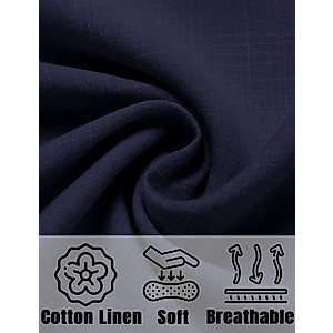 COOFANDY Men's Linen Shirts Short Sleeve Casual Button Down Shirt for Mens Summer Beach Yoga Shirt Navy Blue