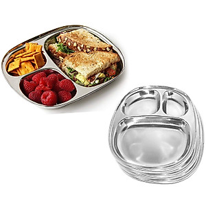 WhopperIndia Stainless Steel 3 Compartment Oval Plate, Thali, Mess Tray, Dinner Plate Set of 2