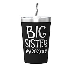 Big Sister 2023 Gifts For Girls Travel Cup Double Walled Glass Coffee Mugs with Lids 12oz Reusable Insulated Cappuccino Tea Latte Iced Coffee Cups Travel Mug-KK
