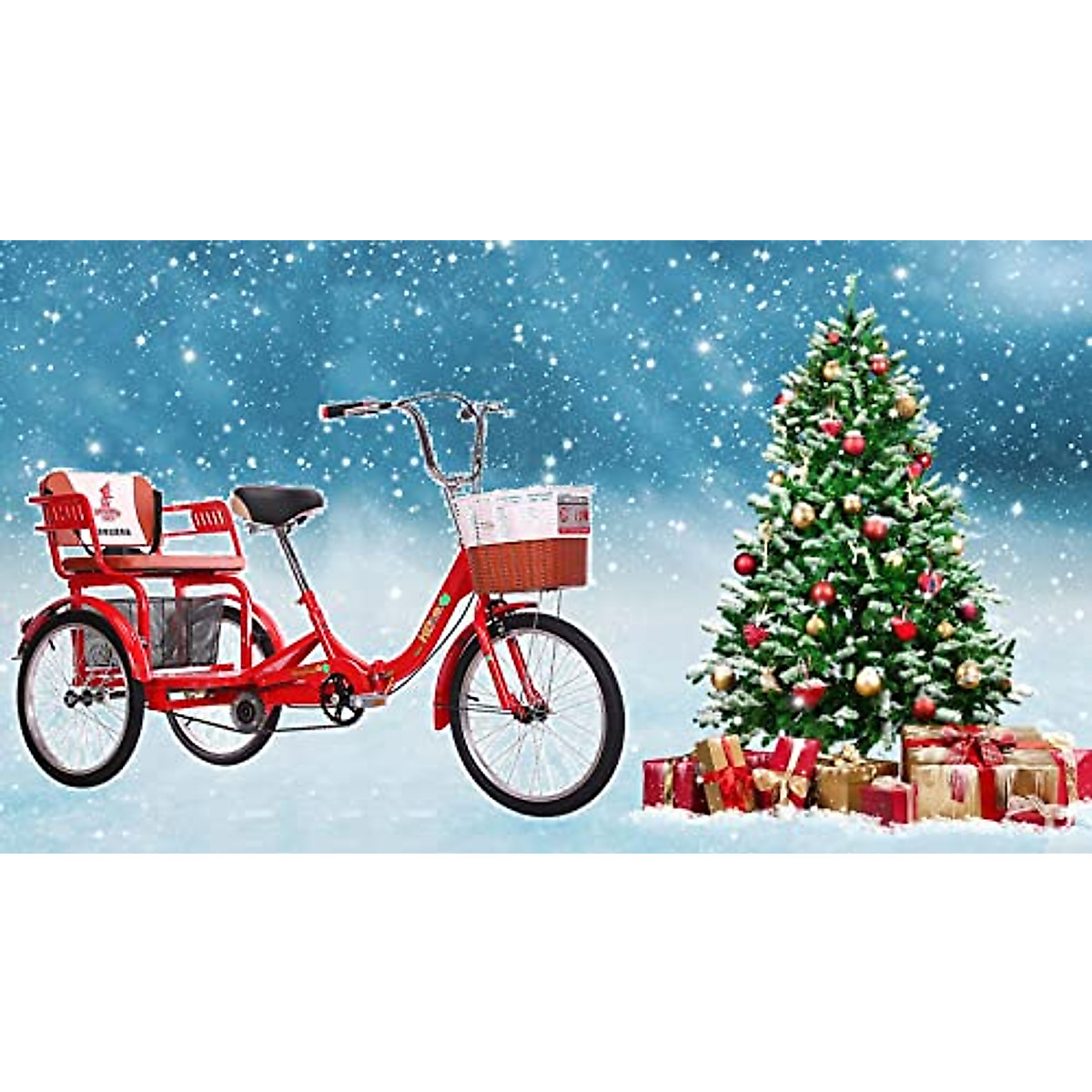 WEIMMIN Adult Tricycle Folding Tricycle for Seniors Comfortable seat 3 Wheel Bicycle with Shopping Basket Double Chain 20 Inch Shock Absorber Front Fork for Parents and Children Maximum Load 400Ib