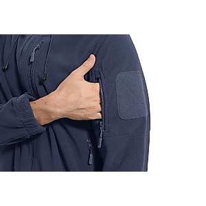 CRYSULLY Fleece Jacket for Men Winter Warm Windproof Coat with 5 Zip Pockets Navy Blue L