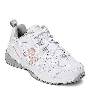 New Balance Women's 608 V5 Casual Comfort Cross Trainer, White/Pink, 7 Wide